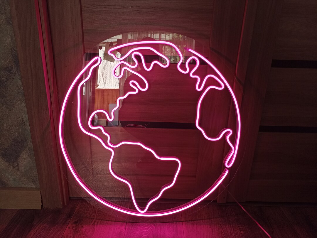 Neon Earth, Planet Earth Neon Sign, Pink Planet Neon Sign, Earth Neon ...