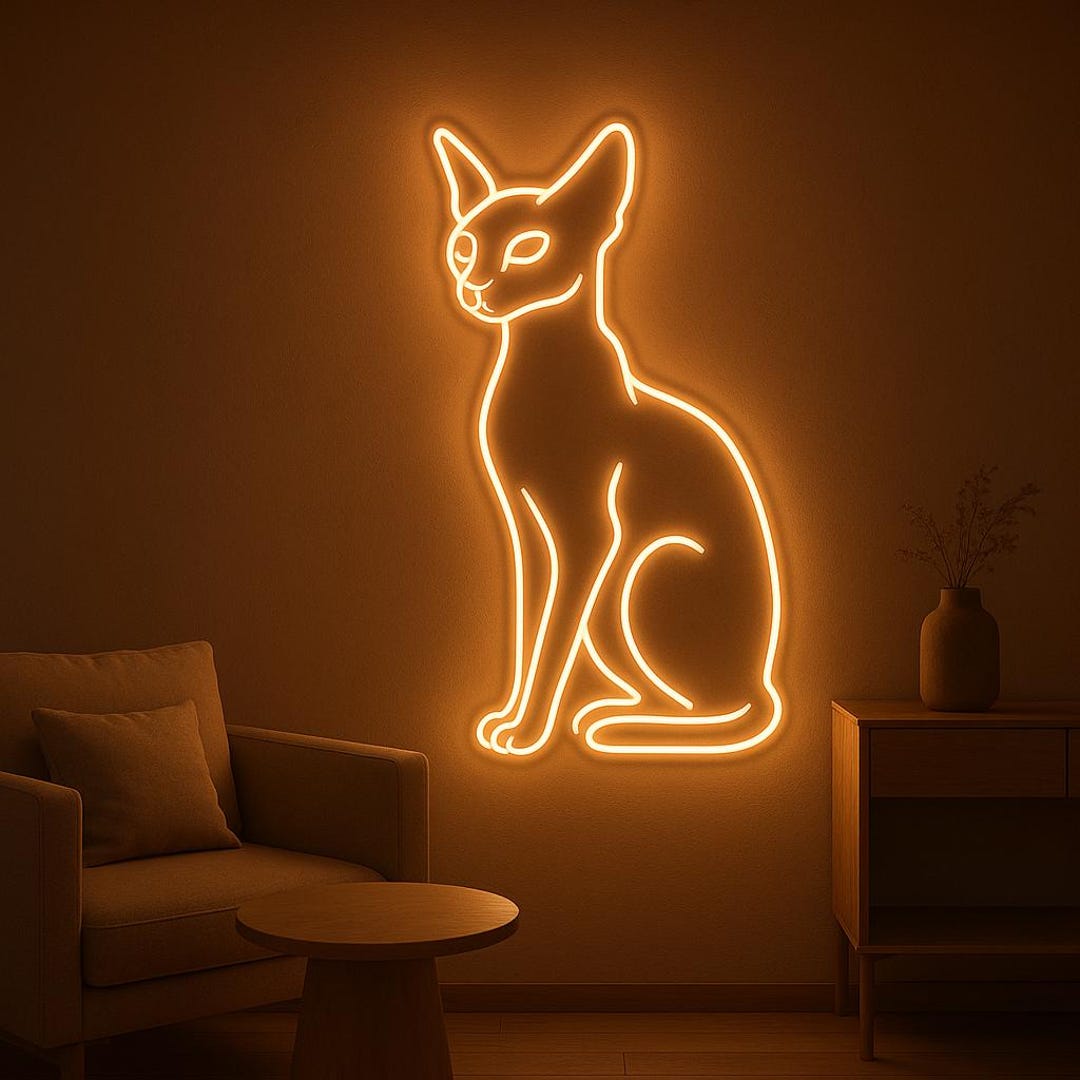 Sphynx Cat Neon Sign – Hairless Cat Wall Light, Modern Pet Decor, Neon ...