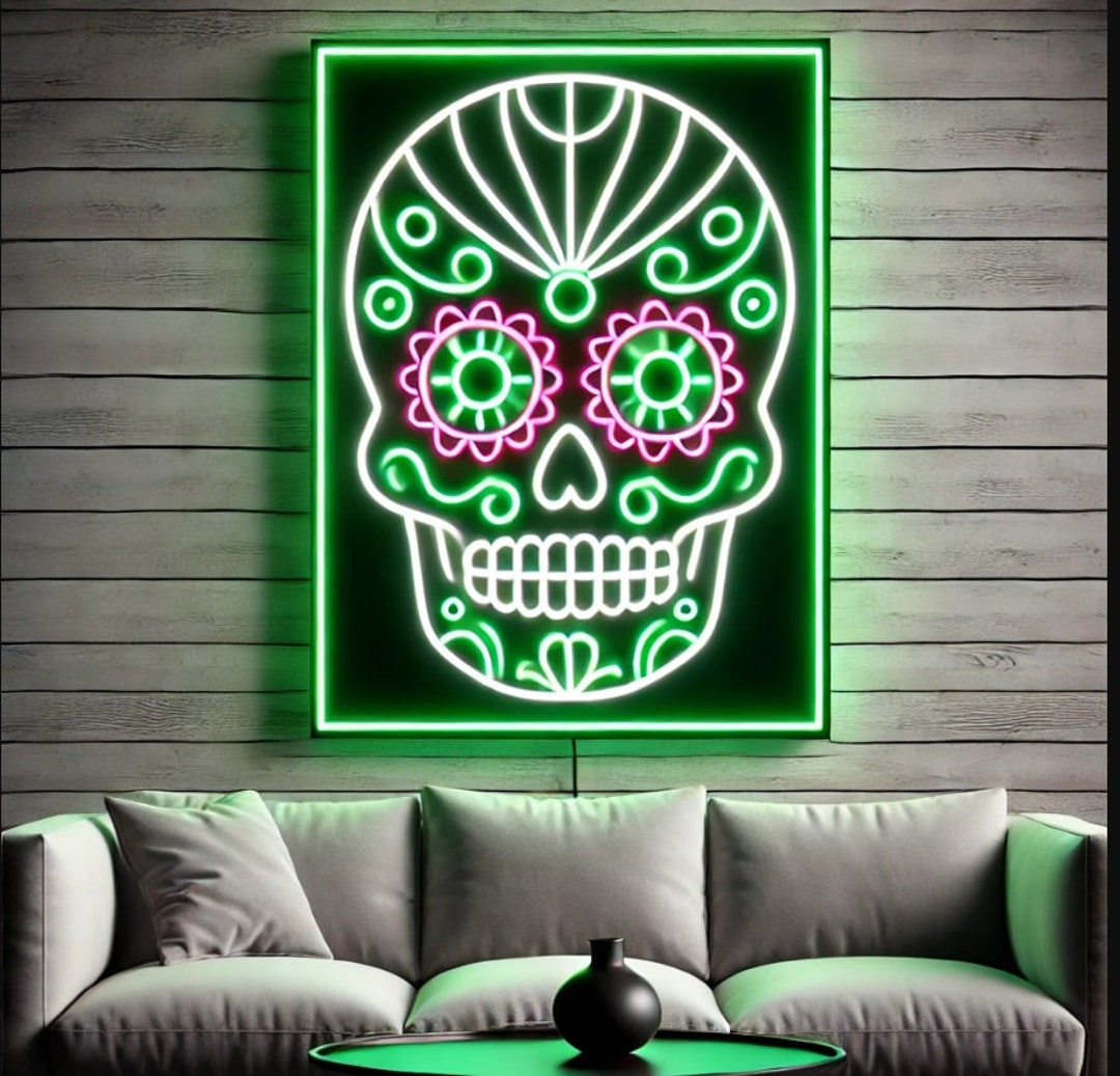 Sugar Skull Neon Sign, Day of the Dead Neon Sign, Neon Skull Light ...