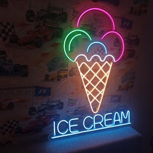 Neon Ice Cream Sign, Ice Cream Cone Neon Sign, Neon Ice Cream Cone ...