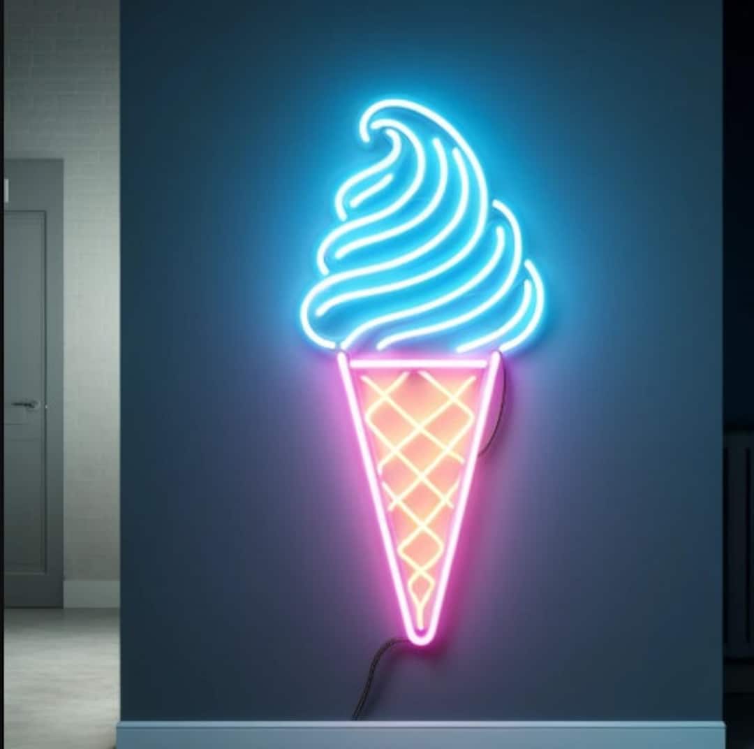 Neon Ice Cream Sign, Ice Cream Cone Neon Sign, Neon Ice Cream Cone ...