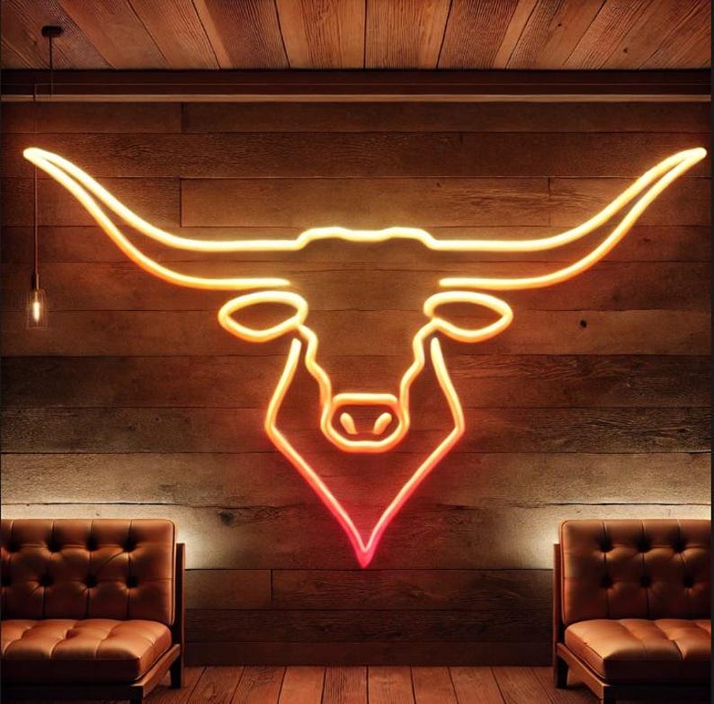 Bull Head Neon Sign, Rodeo Bull Neon Sign, Head Bull Neon Sign, Texas ...