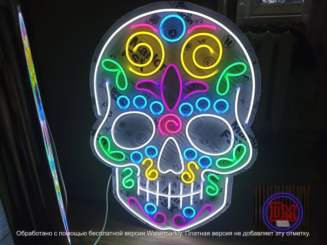 Sugar Skull Neon Sign, Day of the Dead Neon Sign, Neon Skull Light ...