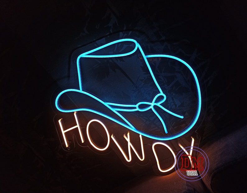 Cowboy Hat Howdy Neon Sign, Cowboy Straw Hat Sign, Cowgirl Hat Neon ...