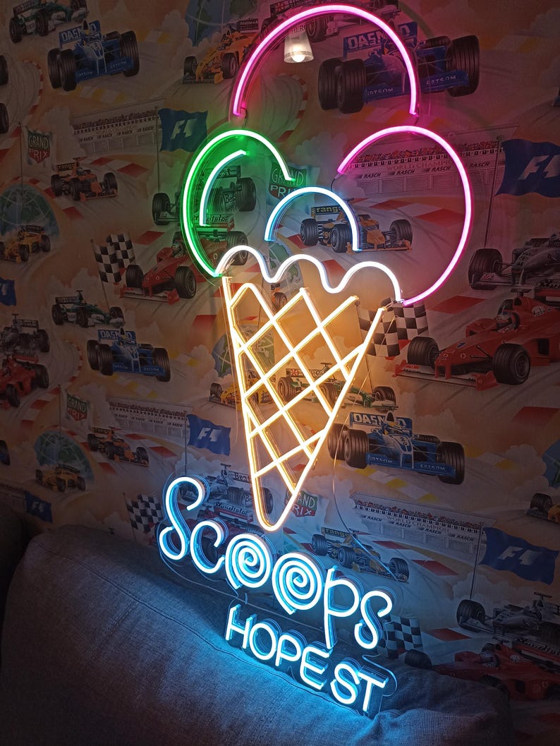 Neon Ice Cream Sign, Ice Cream Cone Neon Sign, Neon Ice Cream Cone ...