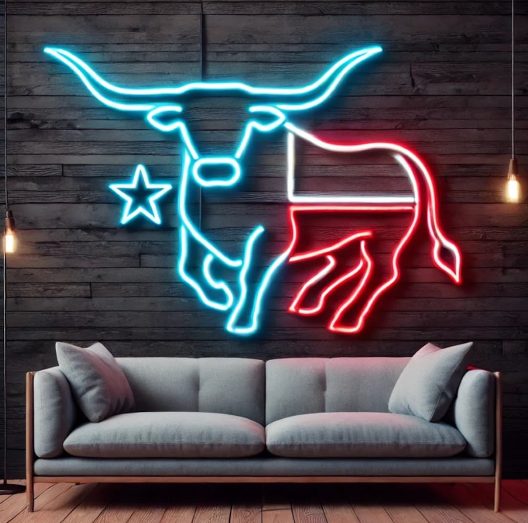 Neon Sign Longhorn Bull, Cow Neon Sign, Longhorn Neon Sign, Testa Del ...