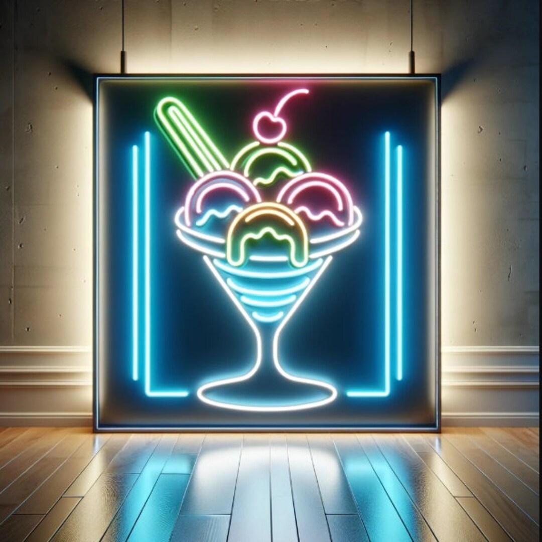 Neon Ice Cream Sign, Ice Cream Cone Neon Sign, Neon Ice Cream Cone ...
