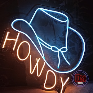 Cowboy Hat Howdy Neon Sign, Cowboy Straw Hat Sign, Cowgirl Hat Neon ...