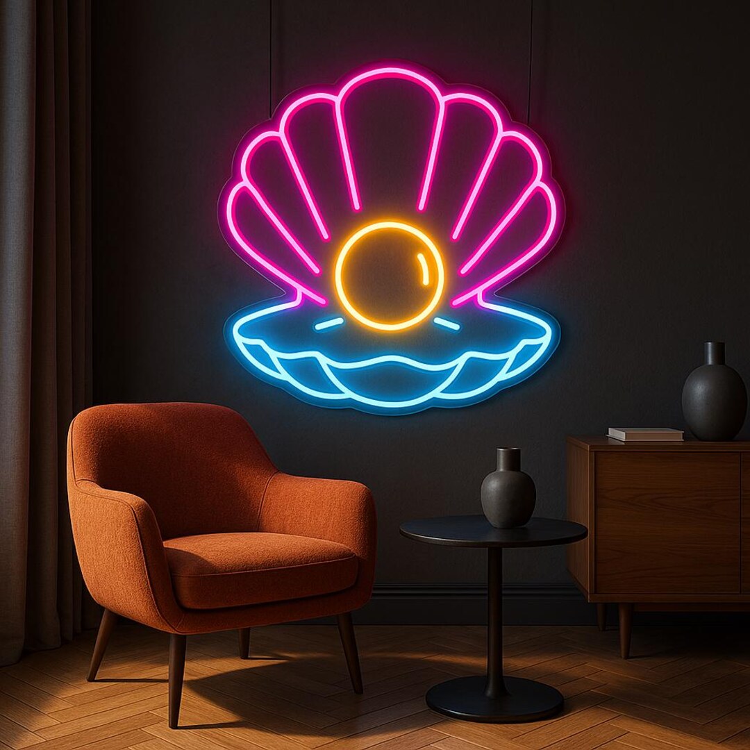 Seashell Neon Sign With Pearl – Ocean Beach Coastal Neon Light for ...