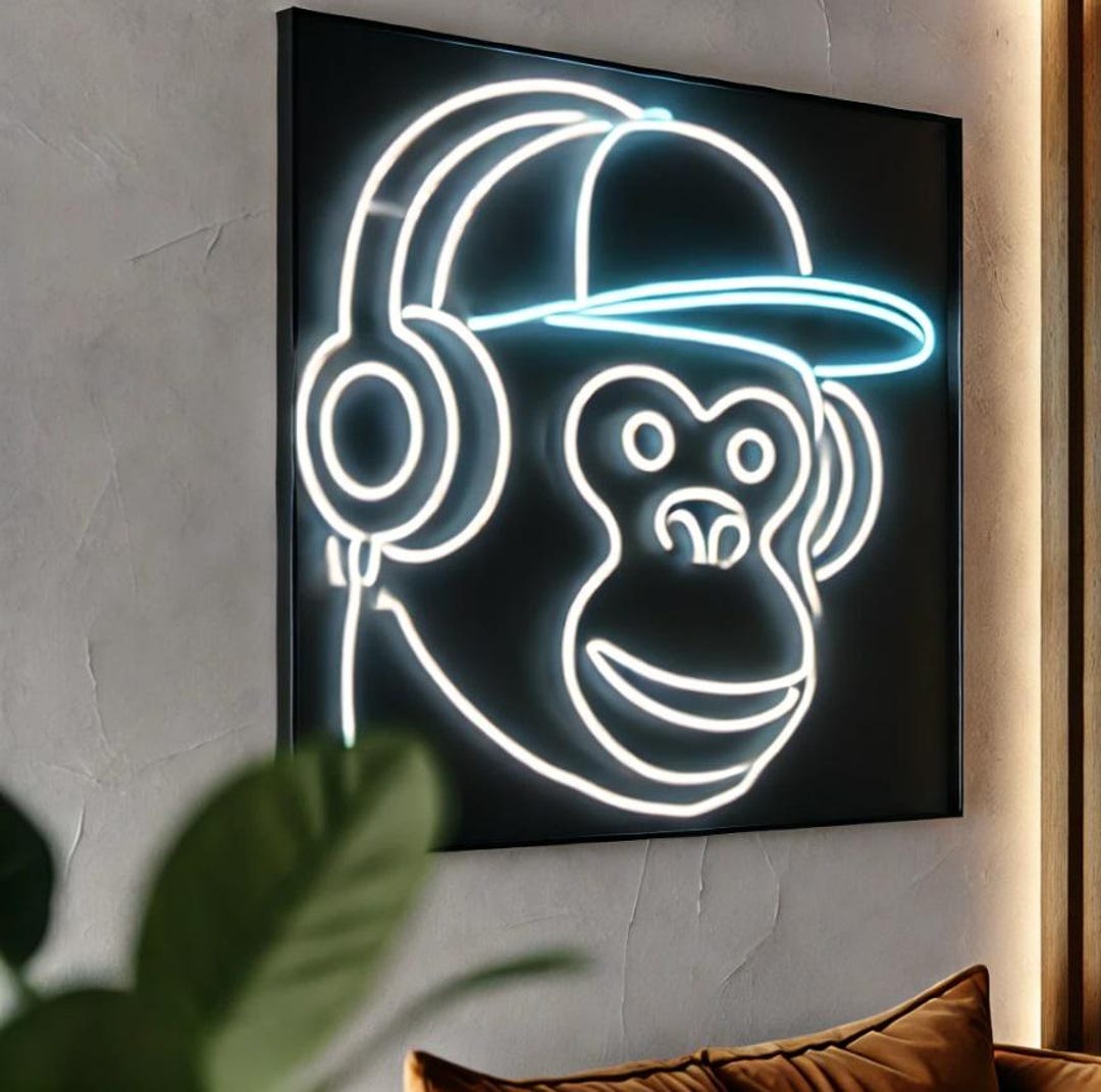 Monkey With Headphones Neon Sign, Monkey Headphones Neon Light, Monkey ...