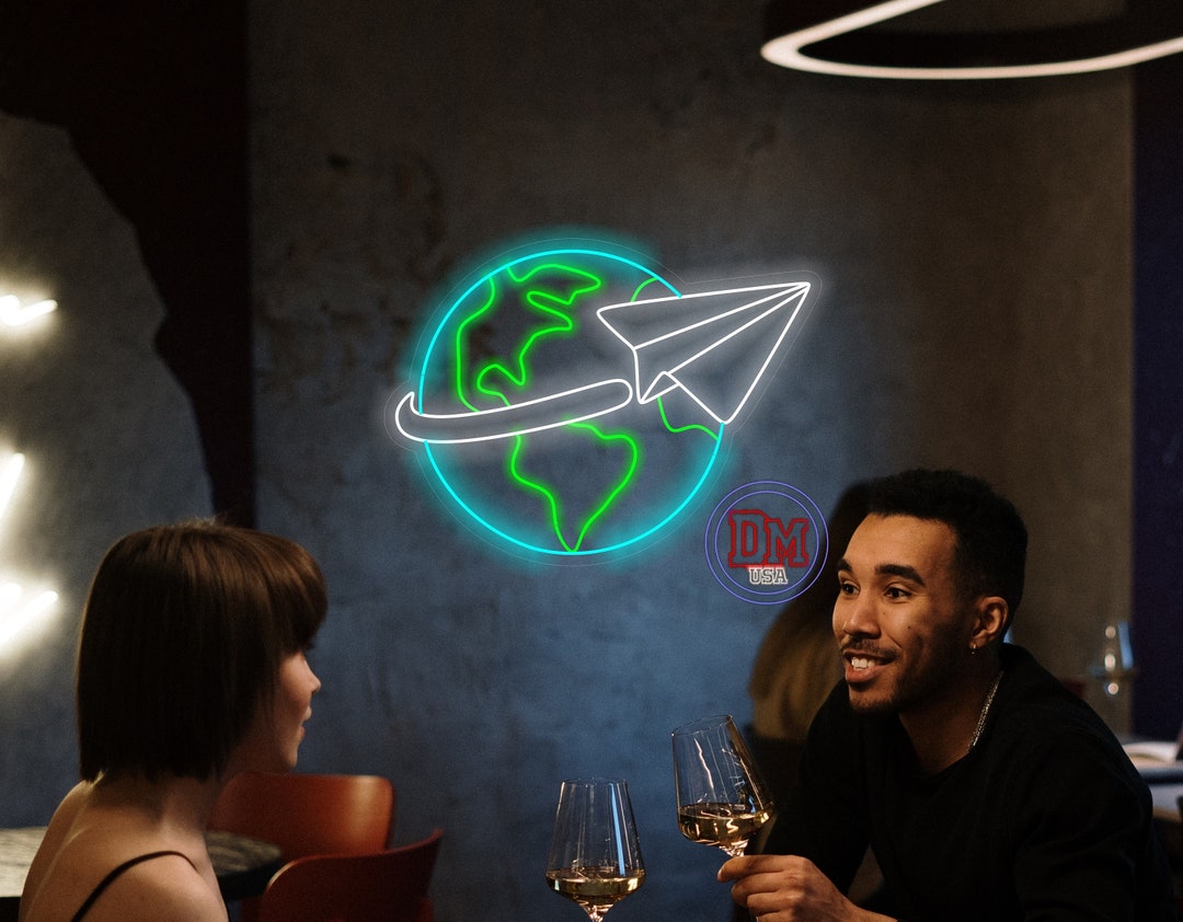 Travel Neon Sign, Planet Earth Neon Sign, Paper Airplane Neon Sign ...