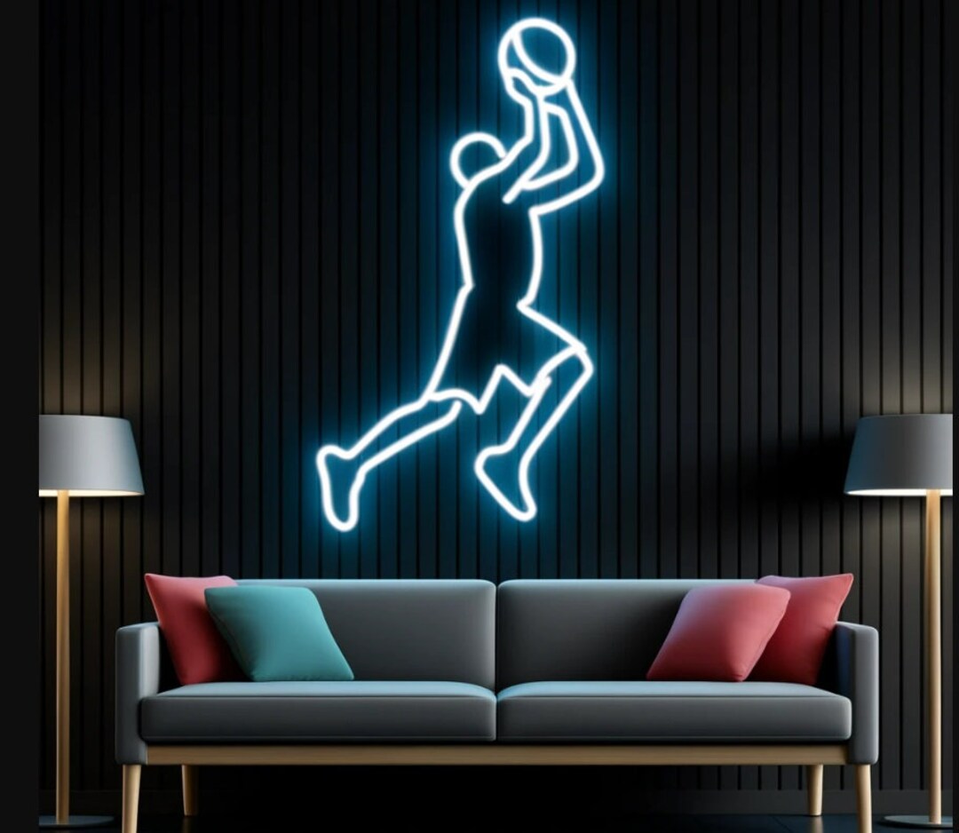 Basketball Player Neon Sign, Neon Dunking Basketball Player, Neon ...