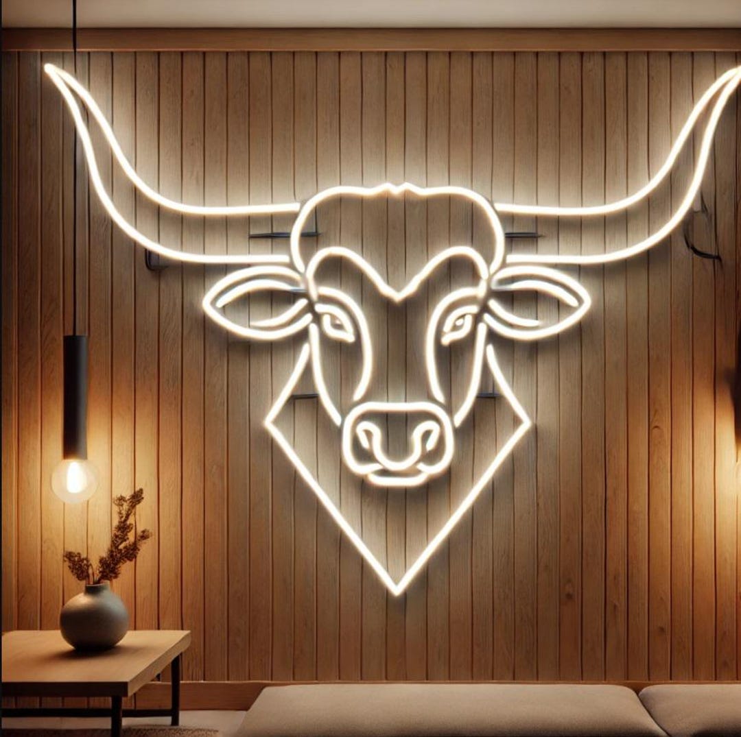 Longhorn Bull Neon Sign, Rodeo Bull Neon Sign, Head Bull Neon Sign ...