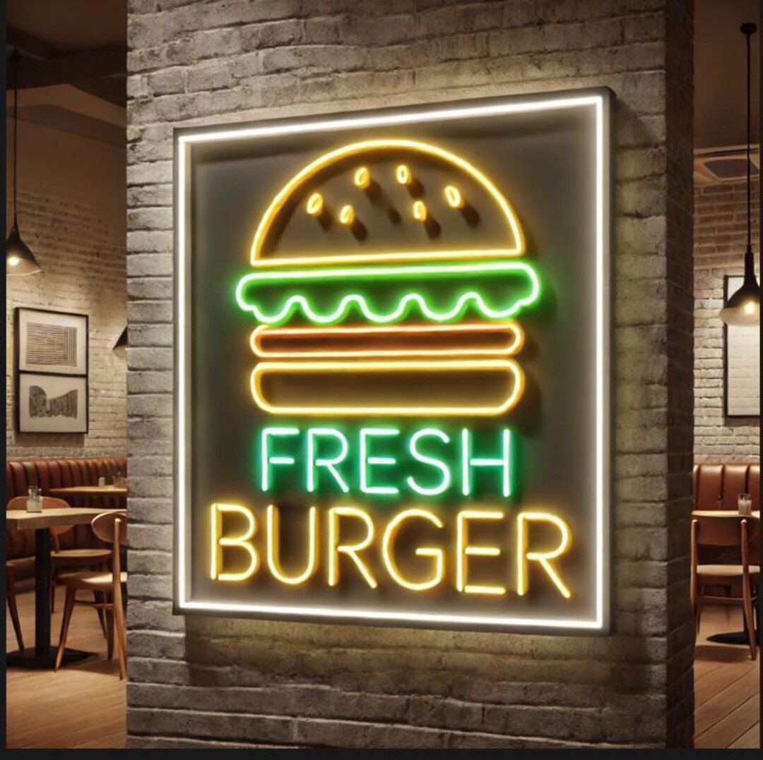 Fresh Burger Neon Sign, Hamburger Neon Sign, Street Food Neon Sign ...