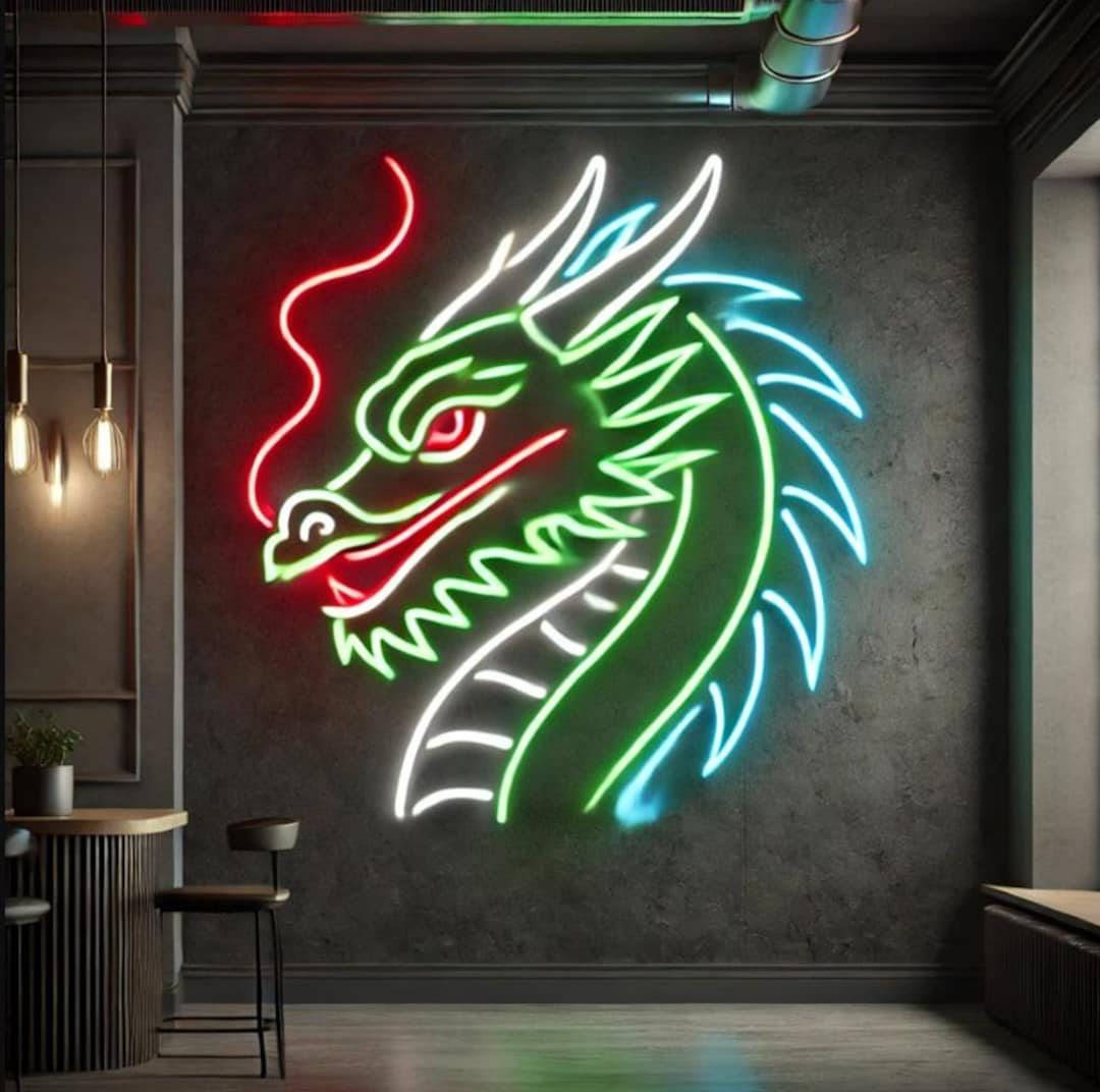 Dragon Head Neon Sign, Dragon Neon Sign, Neon Dragon Head, Neon Dragon ...