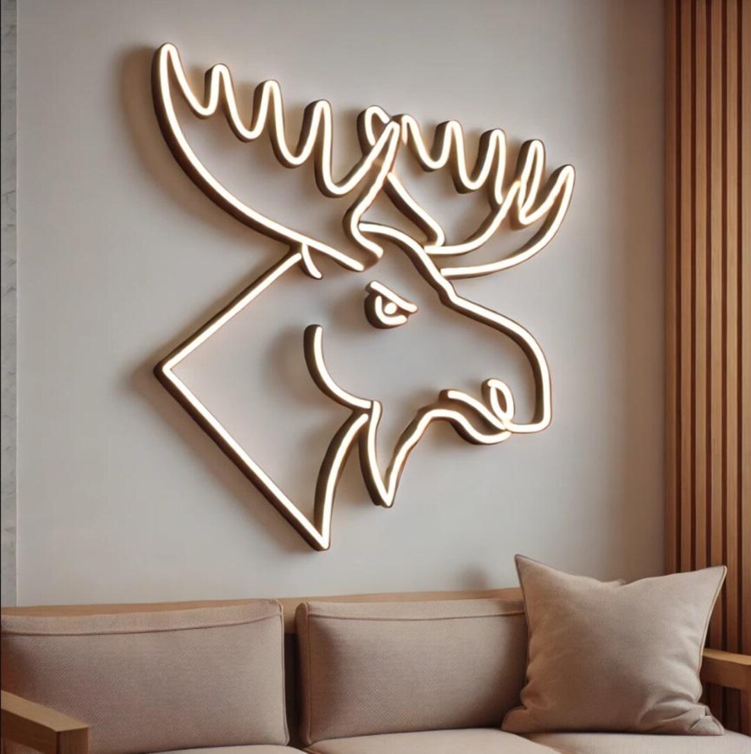 Moose Neon Sign, Moose Head Neon Sign, Neon Moose Light, Moose Wall ...