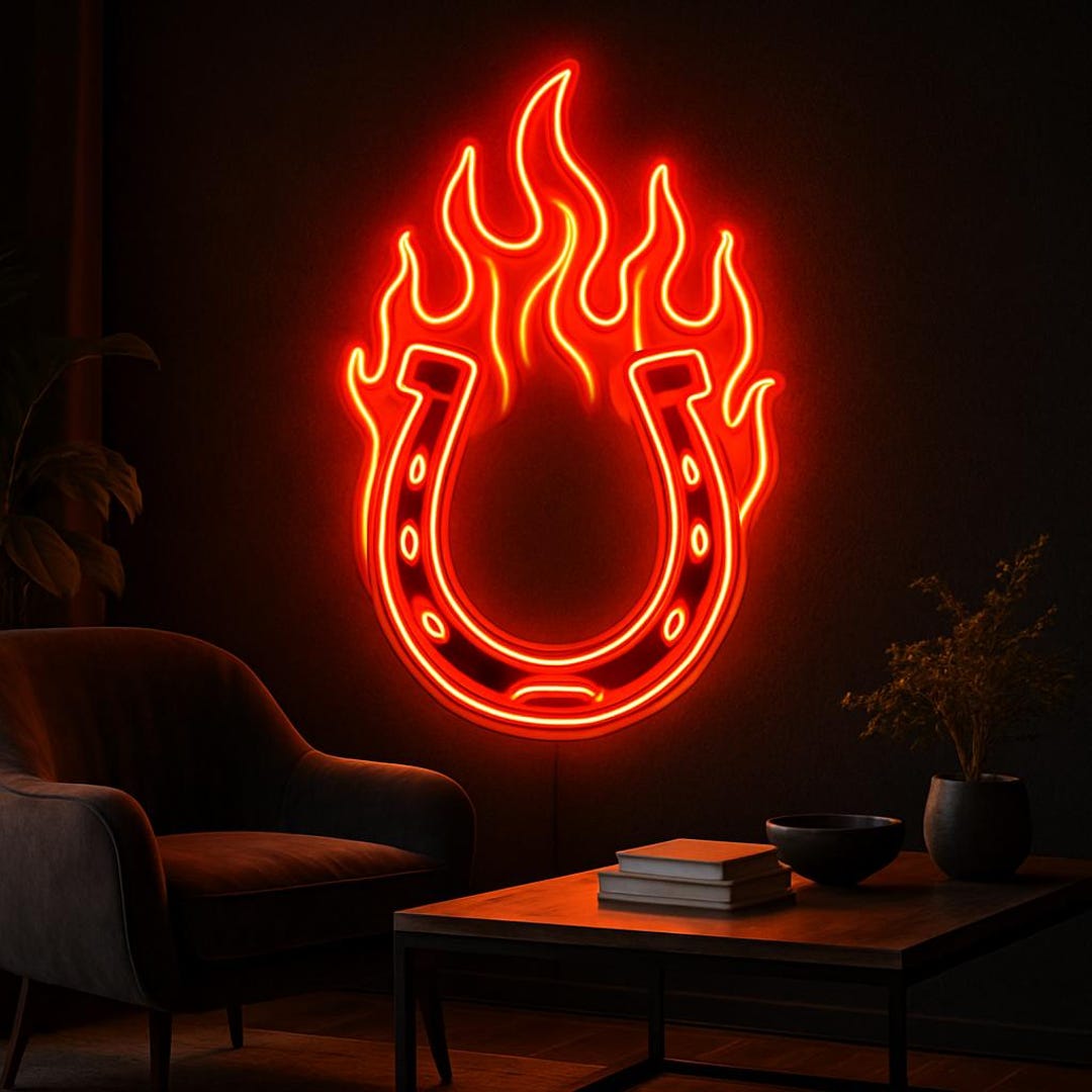 Flaming Horseshoe Neon Sign – Western Cowboy Light for Bar, Saloon, Man ...