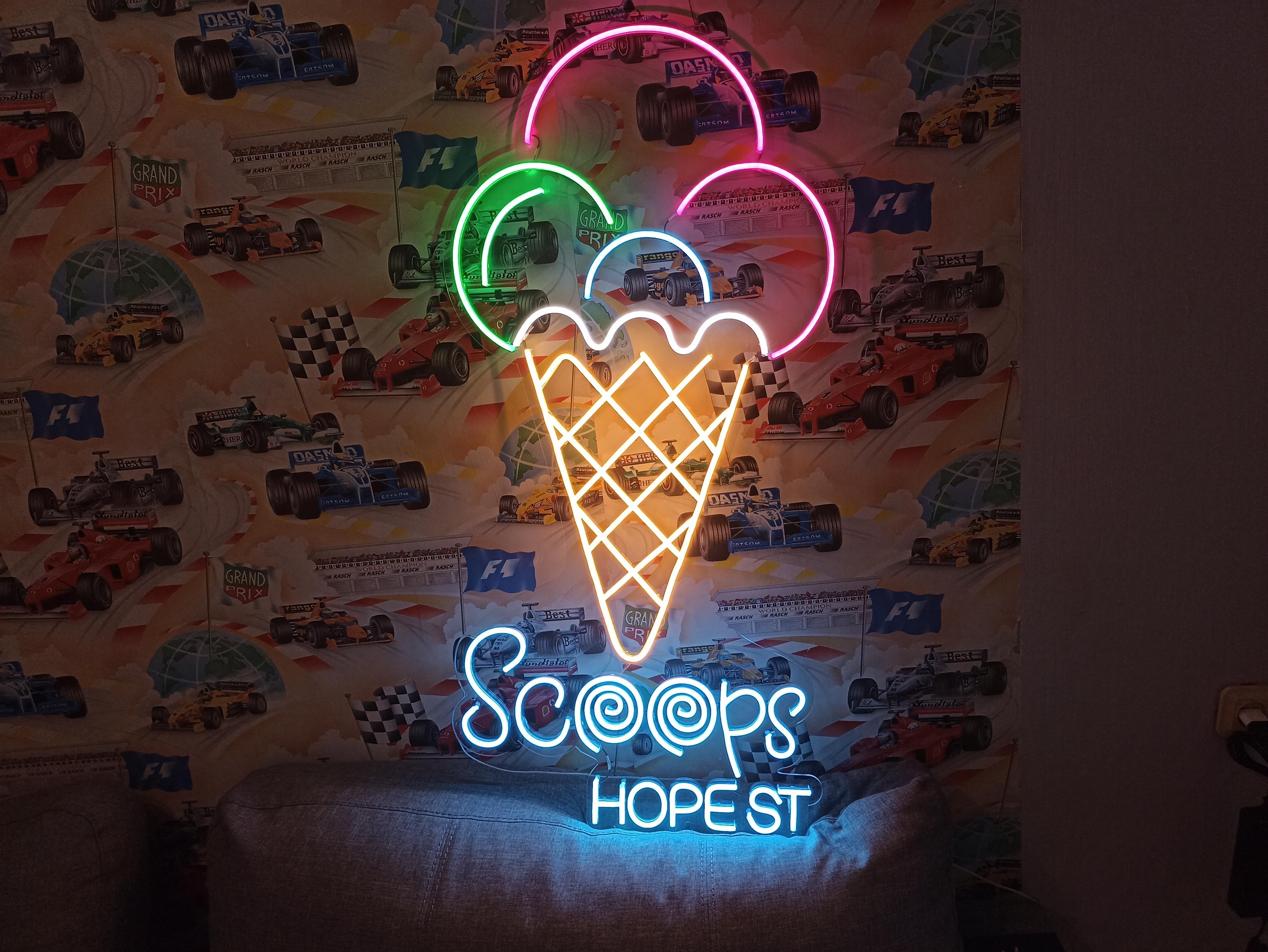 Neon Ice Cream Sign, Ice Cream Cone Neon Sign, Neon Ice Cream Cone ...