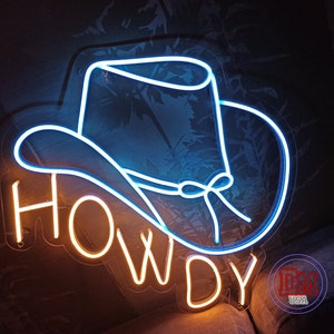 Cowboy Hat Howdy Neon Sign, Cowboy Straw Hat Sign, Cowgirl Hat Neon ...
