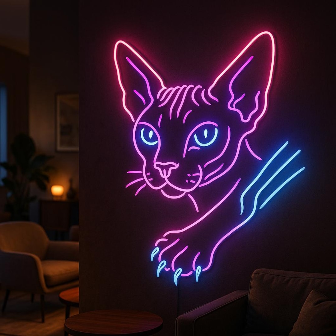Sphynx Cat Neon Sign – Hairless Cat Wall Light, Modern Pet Decor, Neon ...