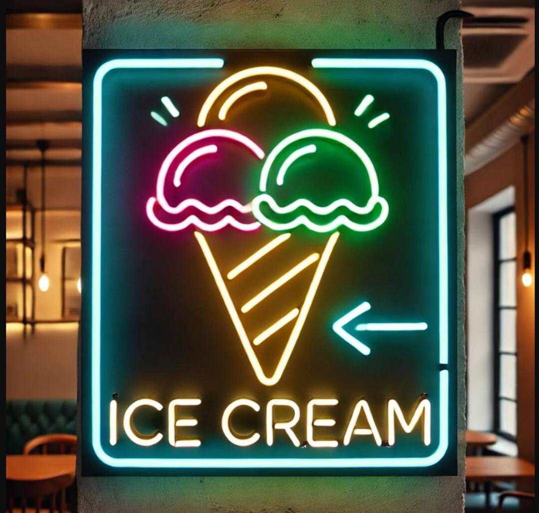 Neon Ice Cream Sign, Ice Cream Cone Neon Sign, Neon Ice Cream Cone ...