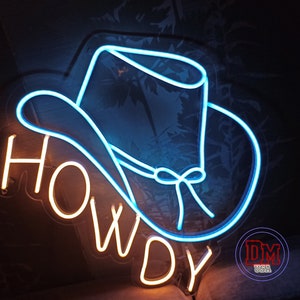 Cowboy Hat Howdy Neon Sign, Cowboy Straw Hat Sign, Cowgirl Hat Neon ...
