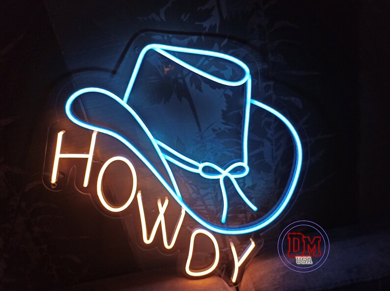 Cowboy Hat Howdy Neon Sign, Cowboy Straw Hat Sign, Cowgirl Hat Neon ...