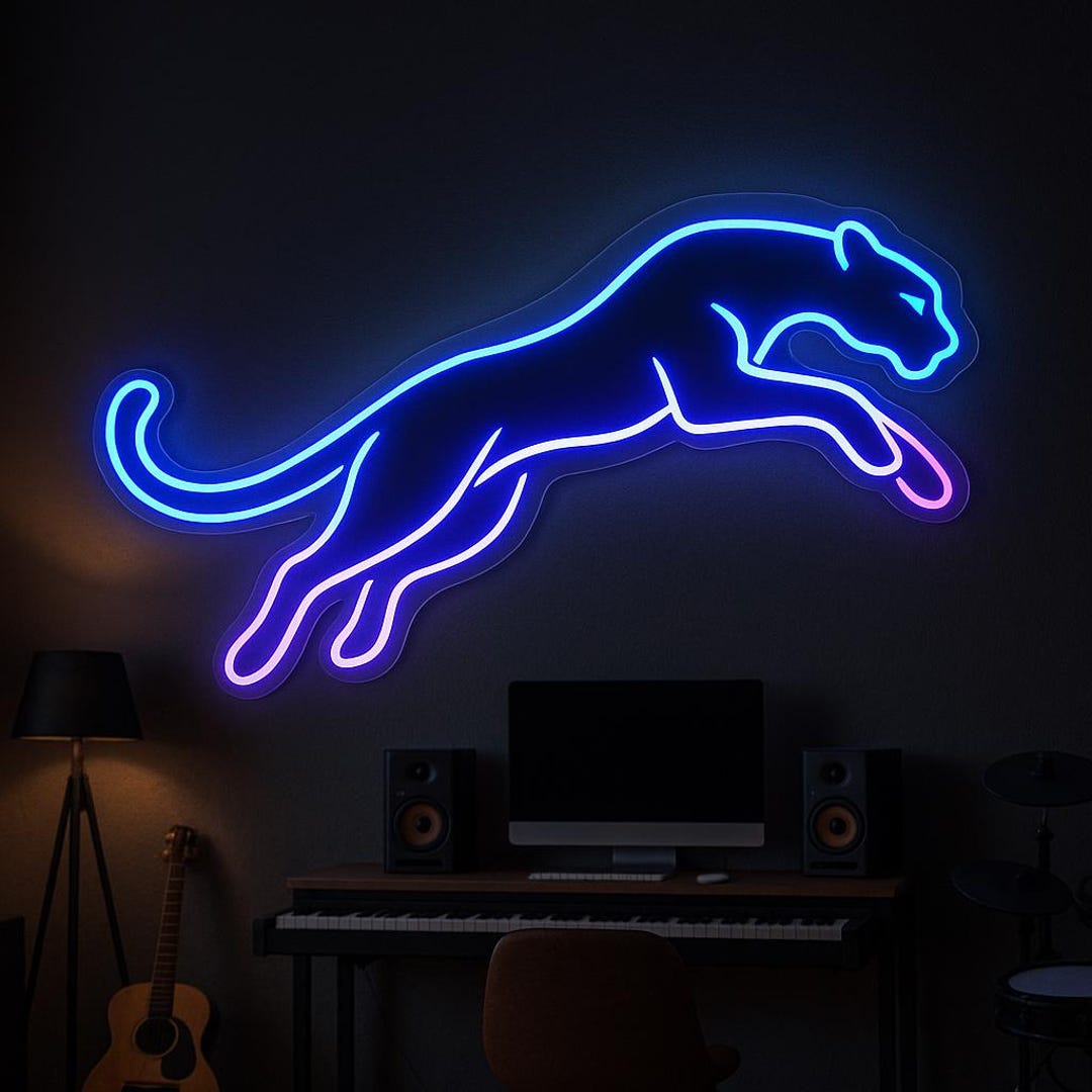Panther Neon Sign – Jumping Panther Light for Gym, Bar, or Man Cave ...