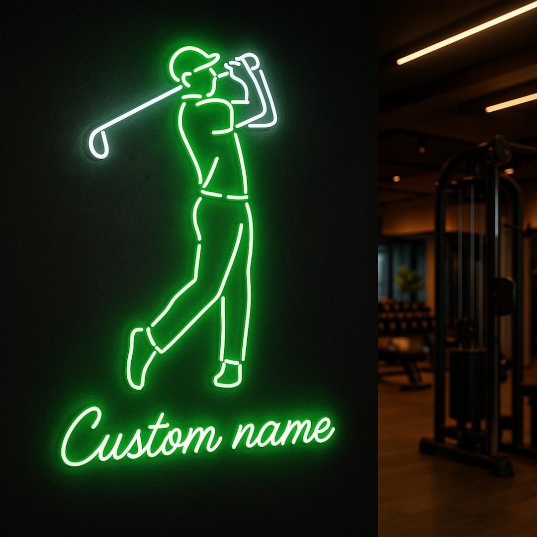 Custom Golf Neon Sign – Golfer Silhouette With Personalized Name, Golf ...