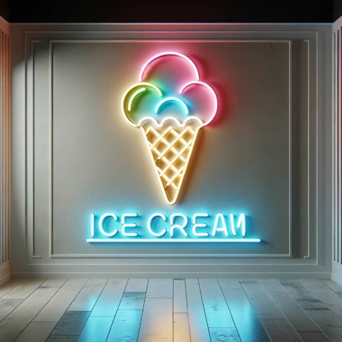 Neon Ice Cream Sign, Ice Cream Cone Neon Sign, Neon Ice Cream Cone ...