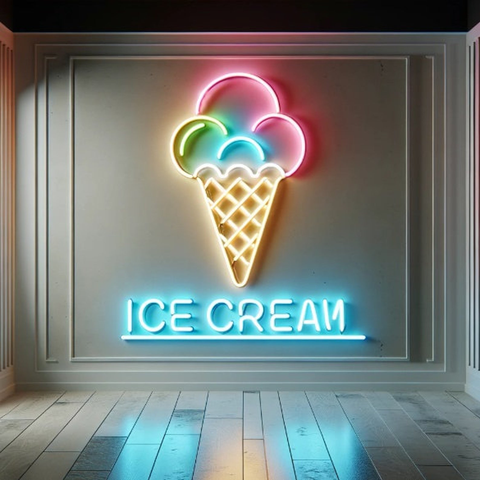 Neon Ice Cream Sign, Ice Cream Cone Neon Sign, Neon Ice Cream Cone ...