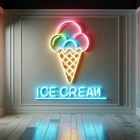 Neon Ice Cream Sign, Ice Cream Cone Neon Sign, Neon Ice Cream Cone ...