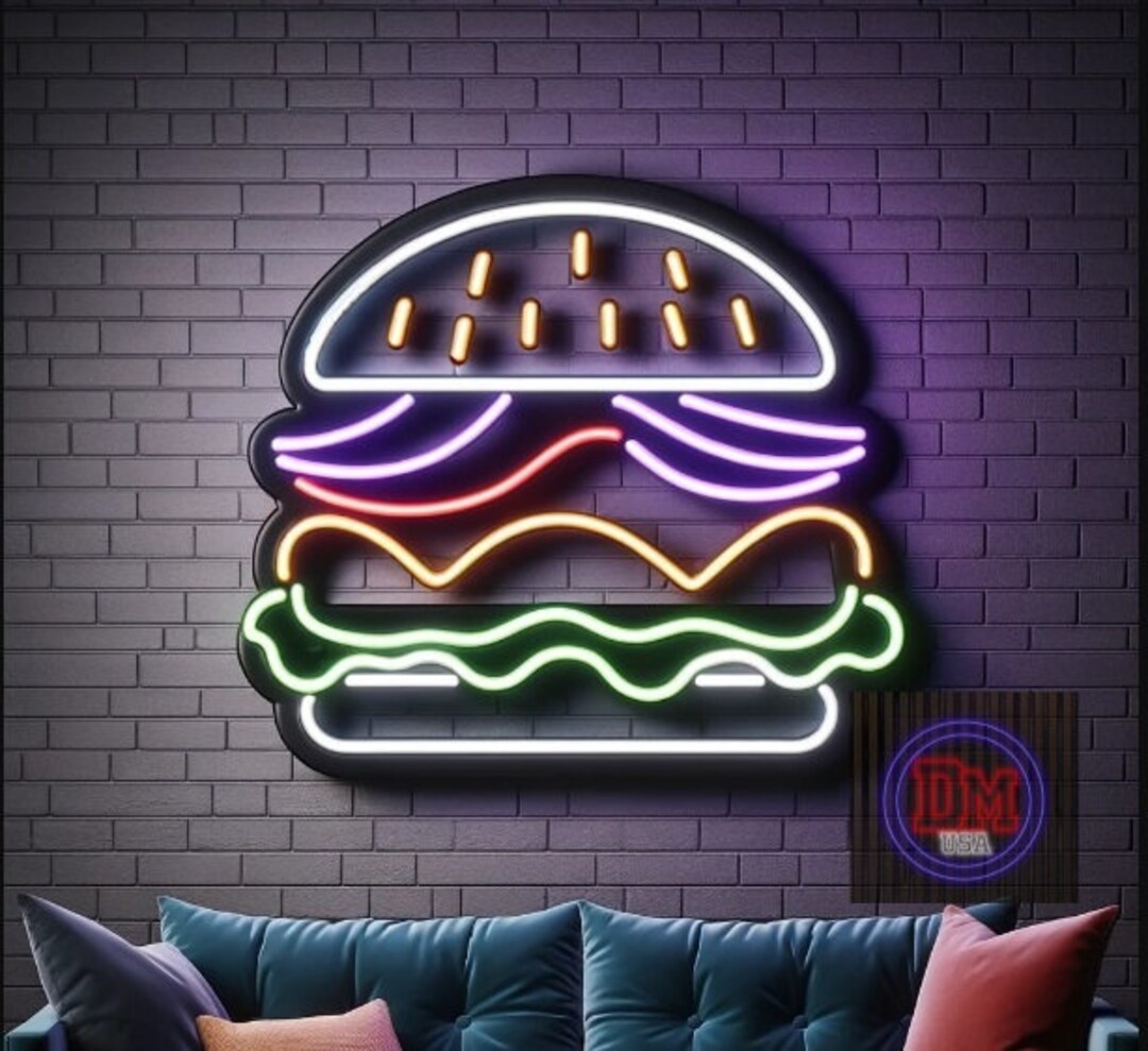 Burger Neon Sign, Hamburger Neon Sign, Street Food Neon Sign, Fresh ...