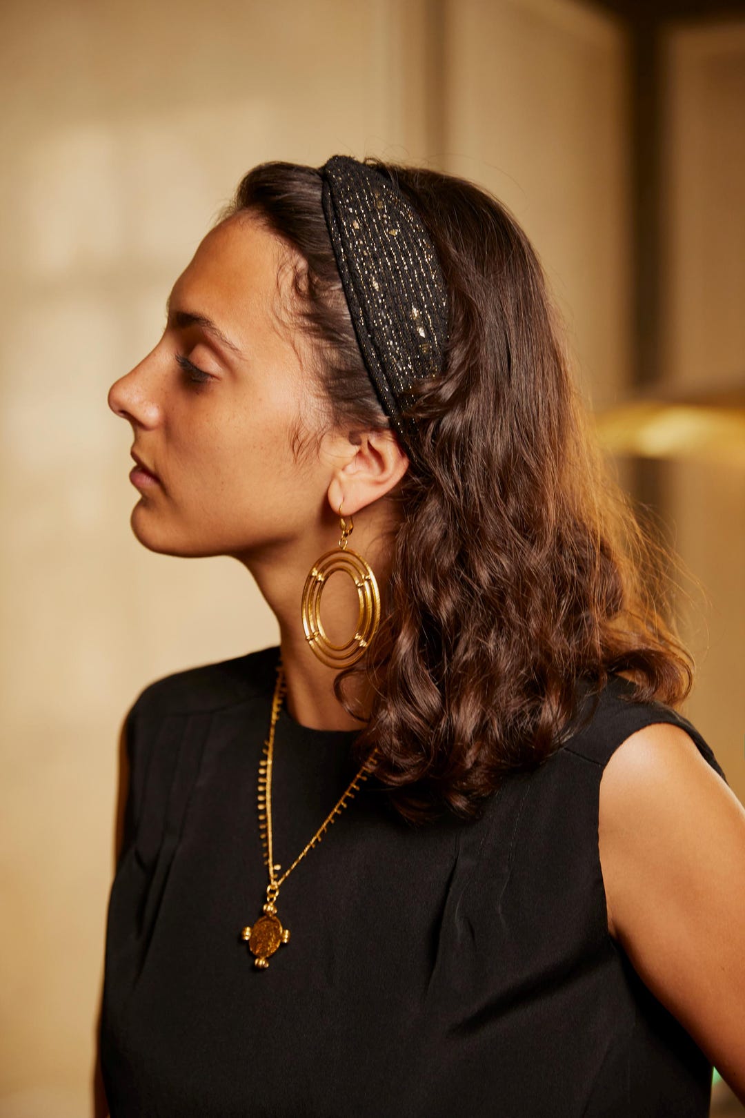 Upcycled Tie Headband in Black Wool and Gold Lurex - Etsy