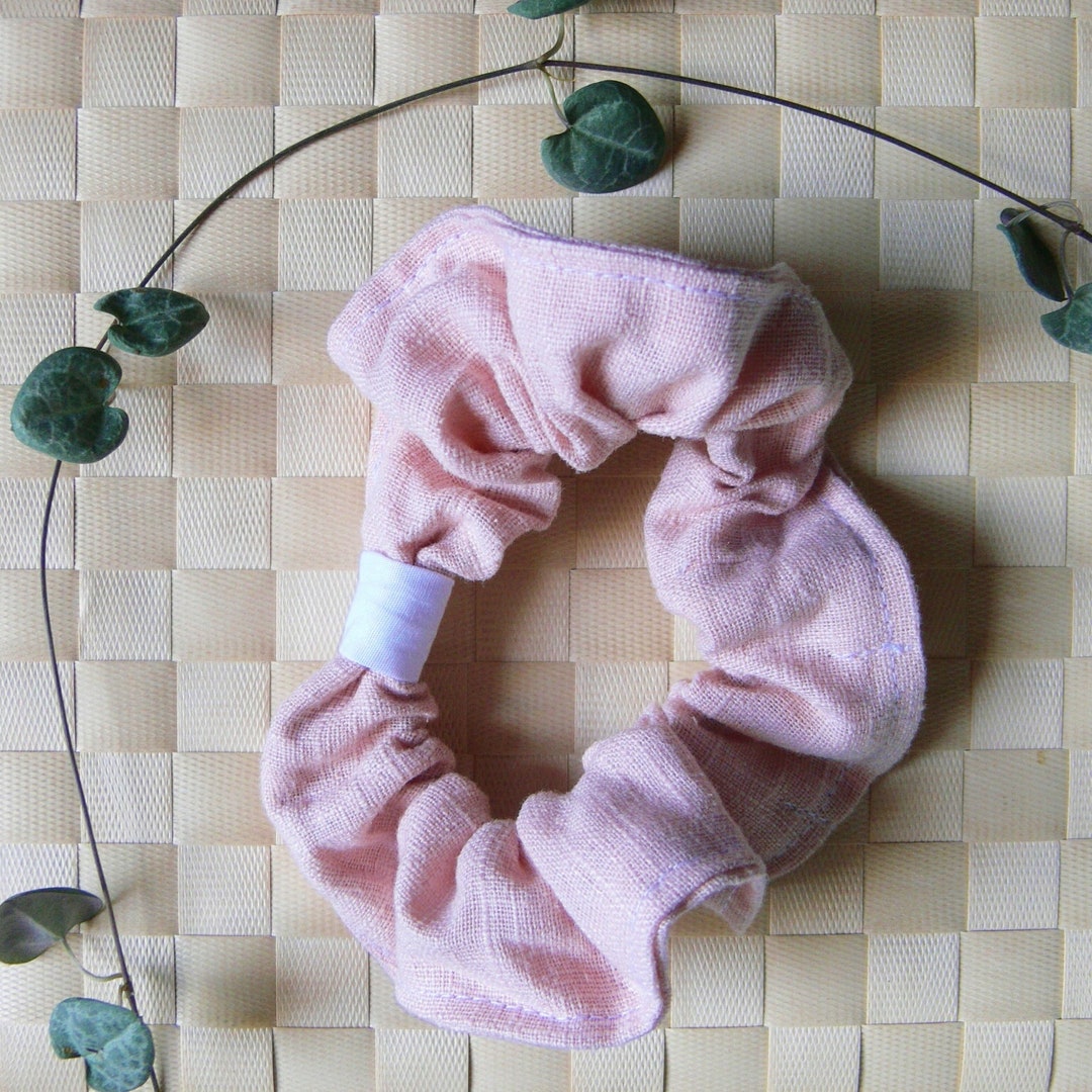 Chouchou Upcycled Scrunchie in Powder Pink Linen - Etsy