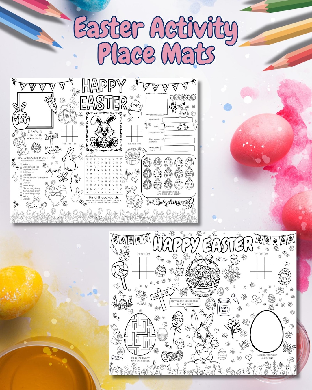Easter Kids Activity Place Mat – Printable Coloring Page (PDF) - Etsy