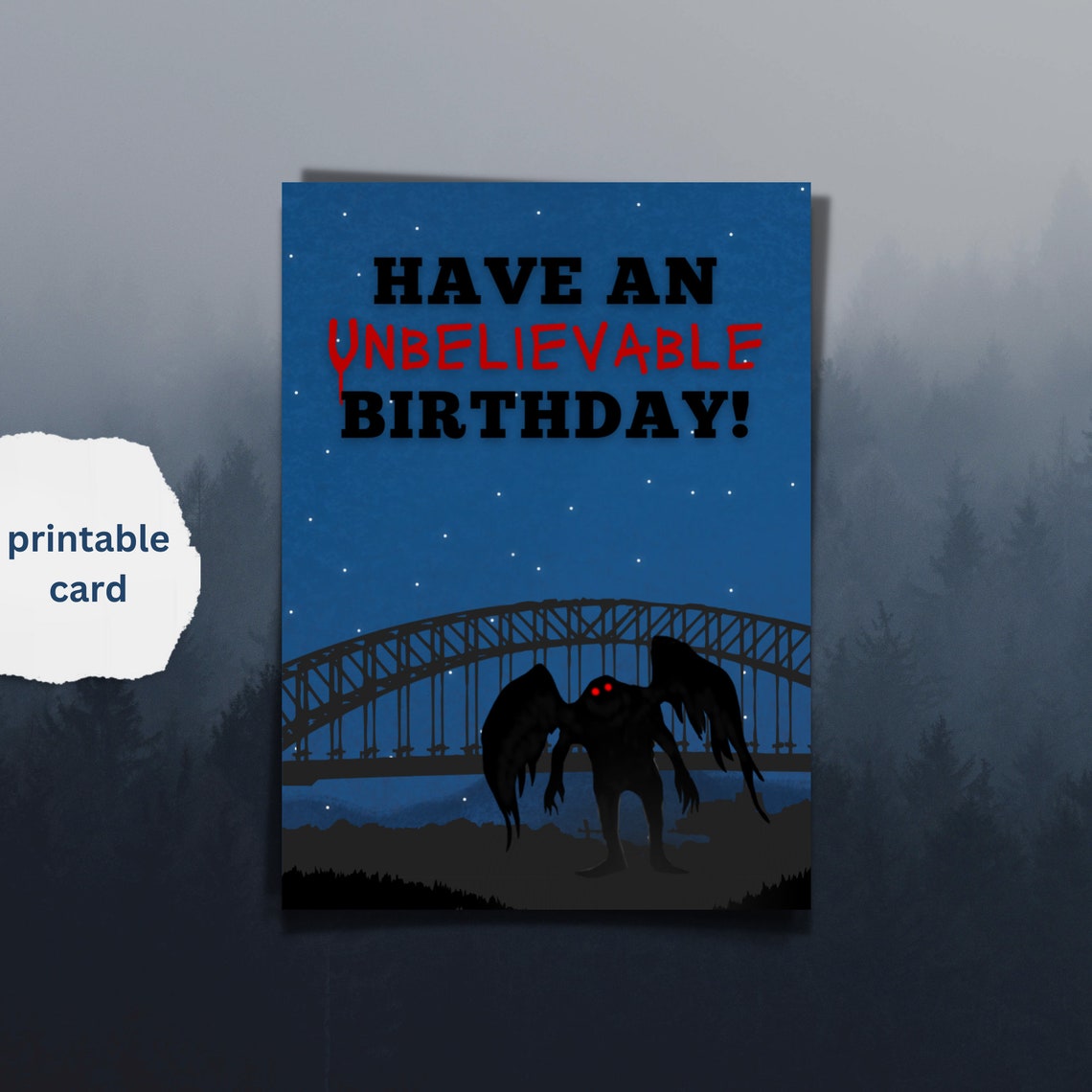 Mothman Birthday Card: Cryptid Folklore, Point Pleasant Legend (PDF) - Etsy