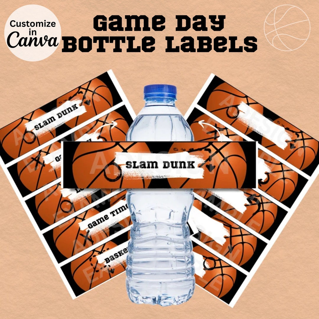 Customizable Basketball Bottle Labels: Game Day Party Decor (canva ...
