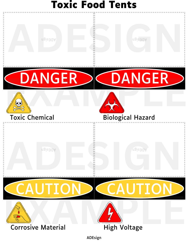 Toxic Food Labels, Hazard Symbol Label, Halloween Food Tent, Warning ...