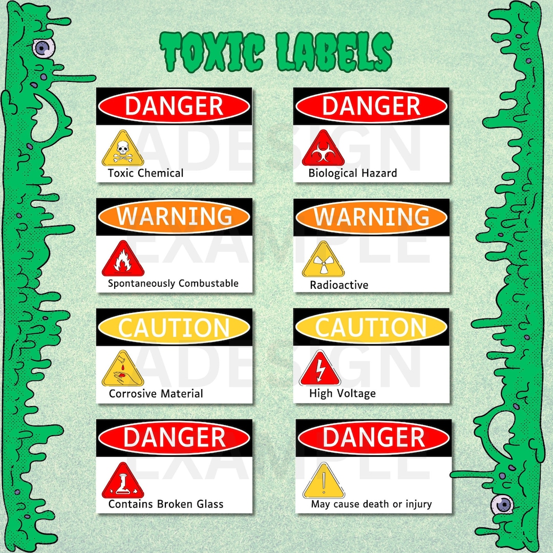 Toxic Food Labels, Hazard Symbol Label, Halloween Food Tent, Warning ...