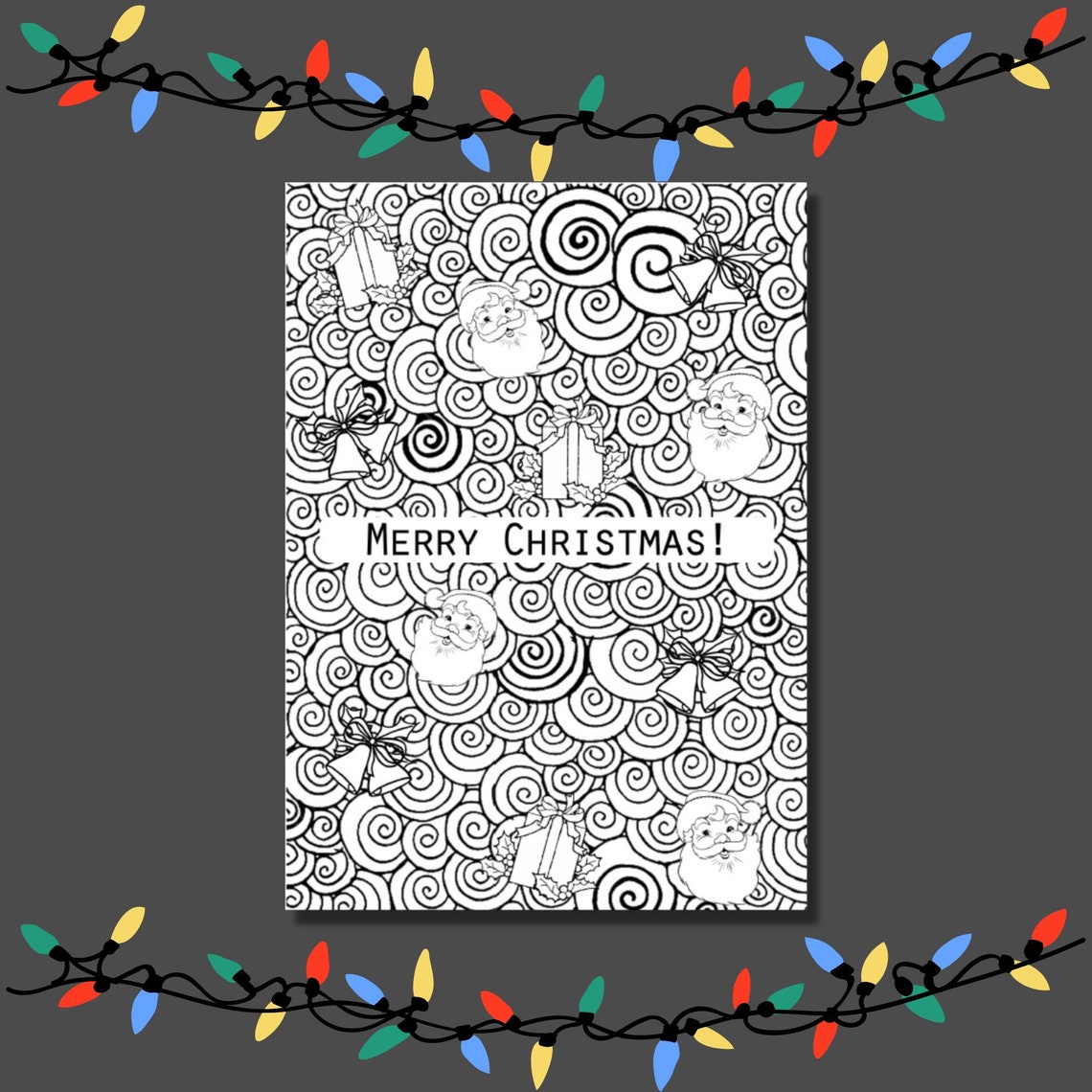 Christmas Greeting Card Coloring Page Coloring Card Printable Digital ...