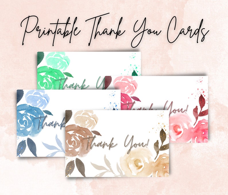 Printable Thank You Cards Foral Card Set of 4 Instant - Etsy