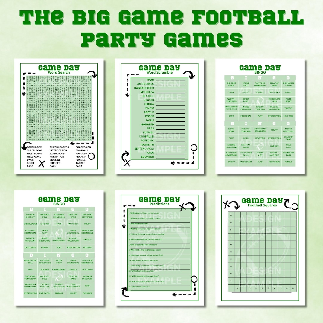 The Big Game Football Party Games Bundle: Bingo, Word Search, Football ...