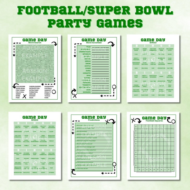 Super Bowl Game Day Bundle - Football Party Games - Football Squares ...