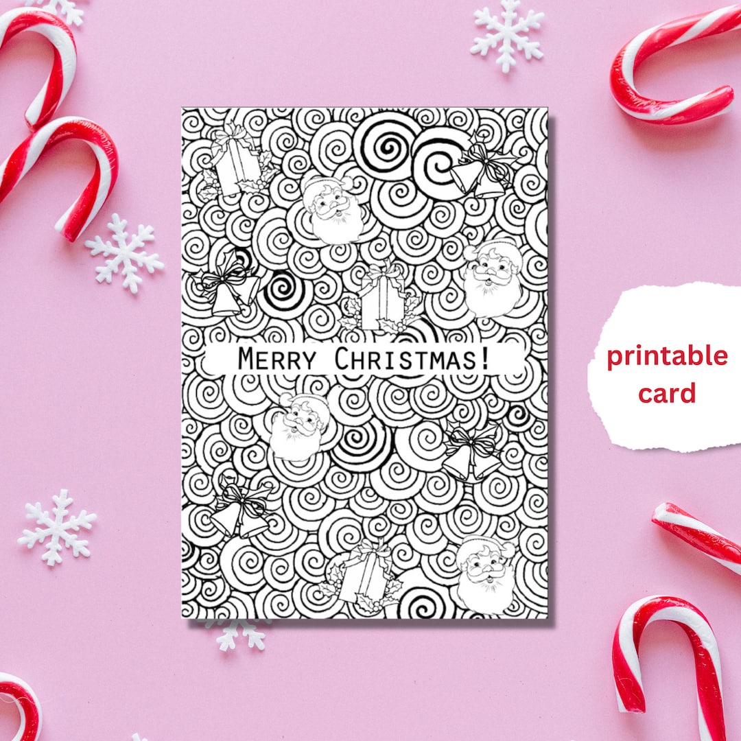 Christmas Greeting Card Coloring Page Coloring Card Printable Digital ...