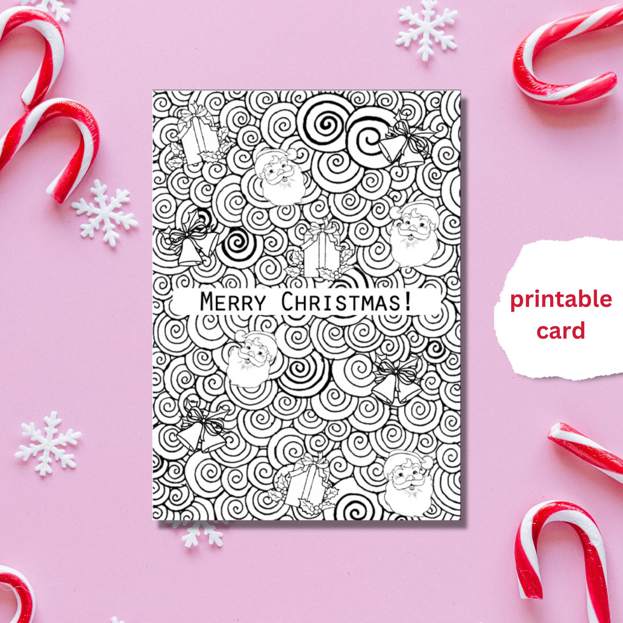 Christmas Greeting Card Coloring Page Coloring Card Printable Digital ...