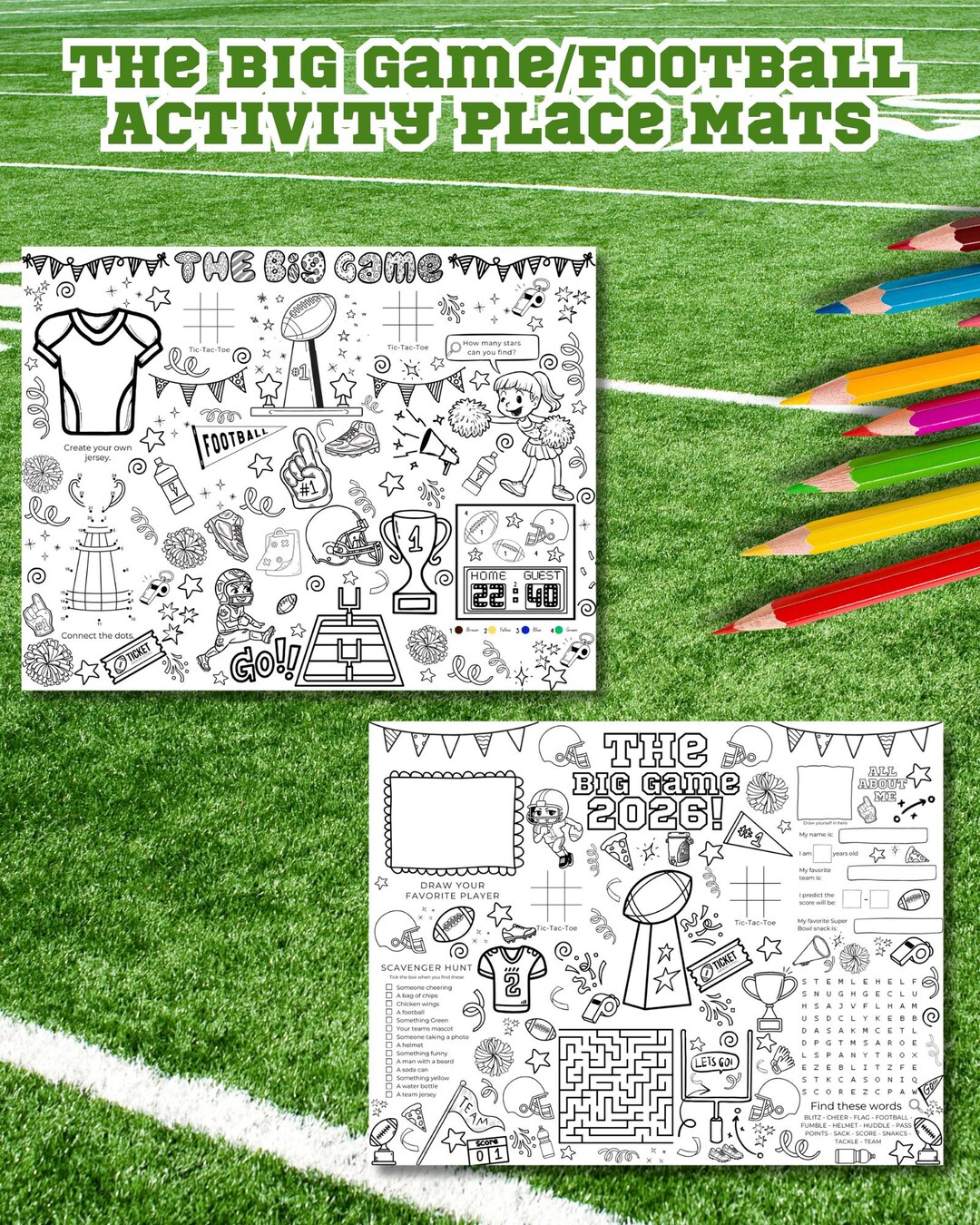 Printable the Big Game Football Activity Place Mat for Kids - Coloring ...