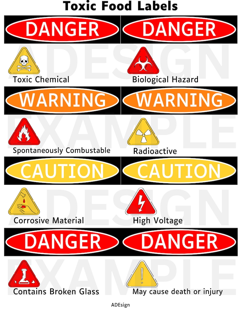 Toxic Food Labels, Hazard Symbol Label, Halloween Food Tent, Warning ...