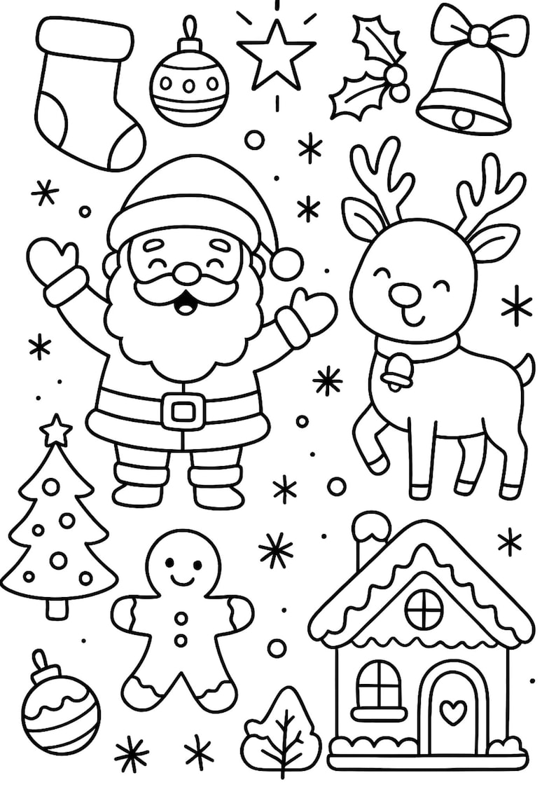 16 Christmas Coloring Pages for Kids: Festive Printable (PDF) - Etsy UK