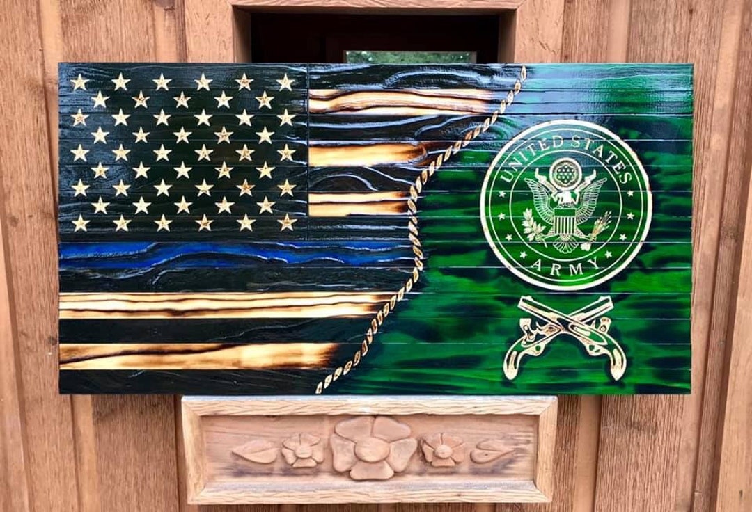 Rustic Flag With Hand Carved Emblem | Design - Etsy